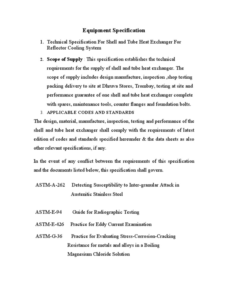 Equipment Specification | PDF | Welding | Construction