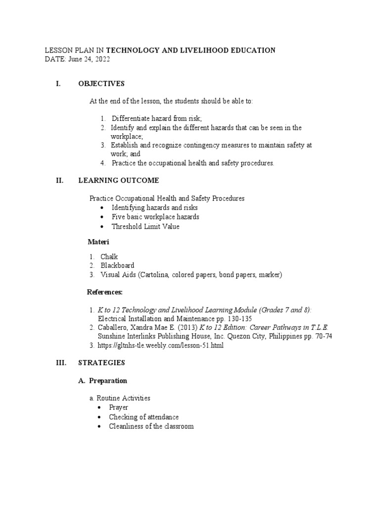 Lesson-Plan-In-Identifying-Hazards-And-Risks TLE 7 | PDF | Hazards ...
