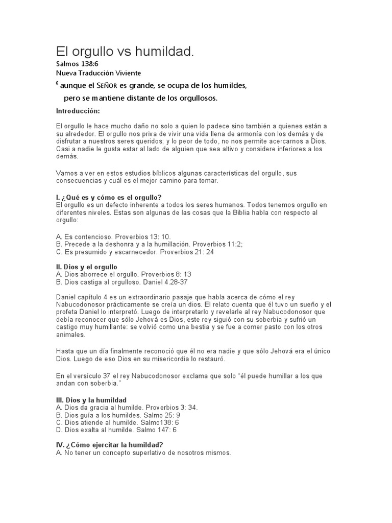 Orgullo y Humildad: Enseñanzas Bíblicas | PDF | Orgullo | Libro de ...