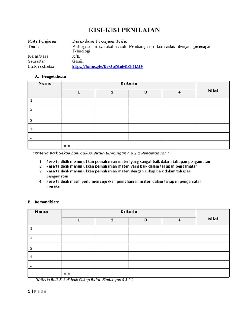 Kisi-Kisi Penilaian - 3 | PDF | Karier & Perkembangan | Seni