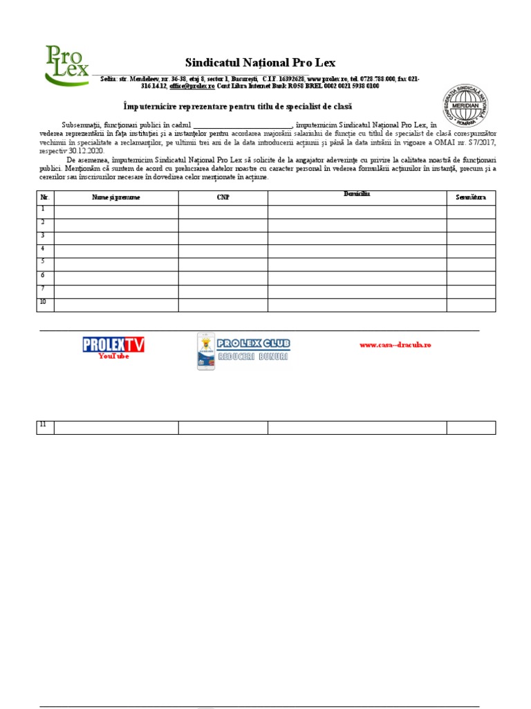 Model Imputernicire Specialist de Clasa | PDF