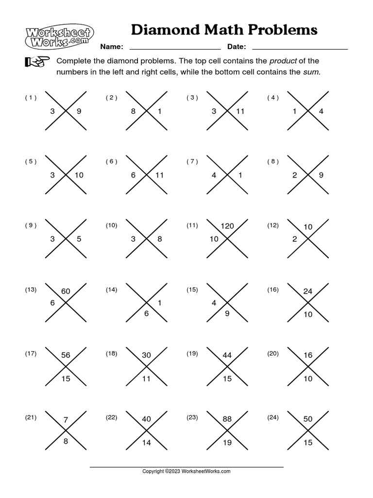 WorksheetWorks Diamond Math Problems 1 | PDF