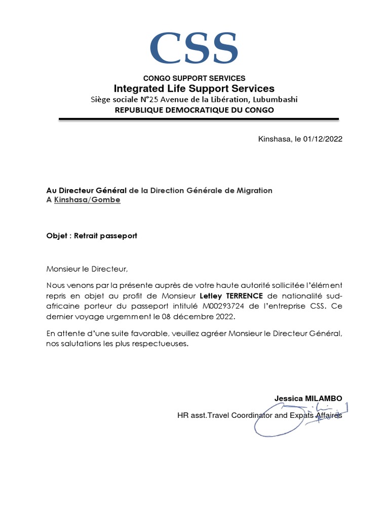 Lettre Css Letley Terrence | PDF