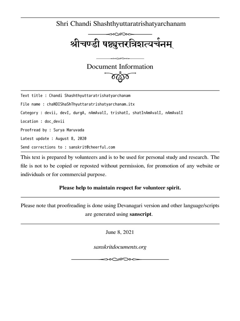 Cha NDISha SH Thyuttaratrishatyarchanam | PDF