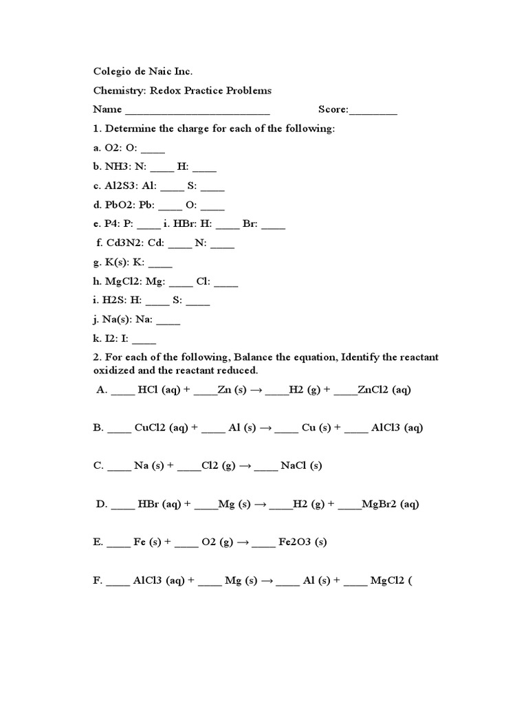 Chem Redox Problems | PDF
