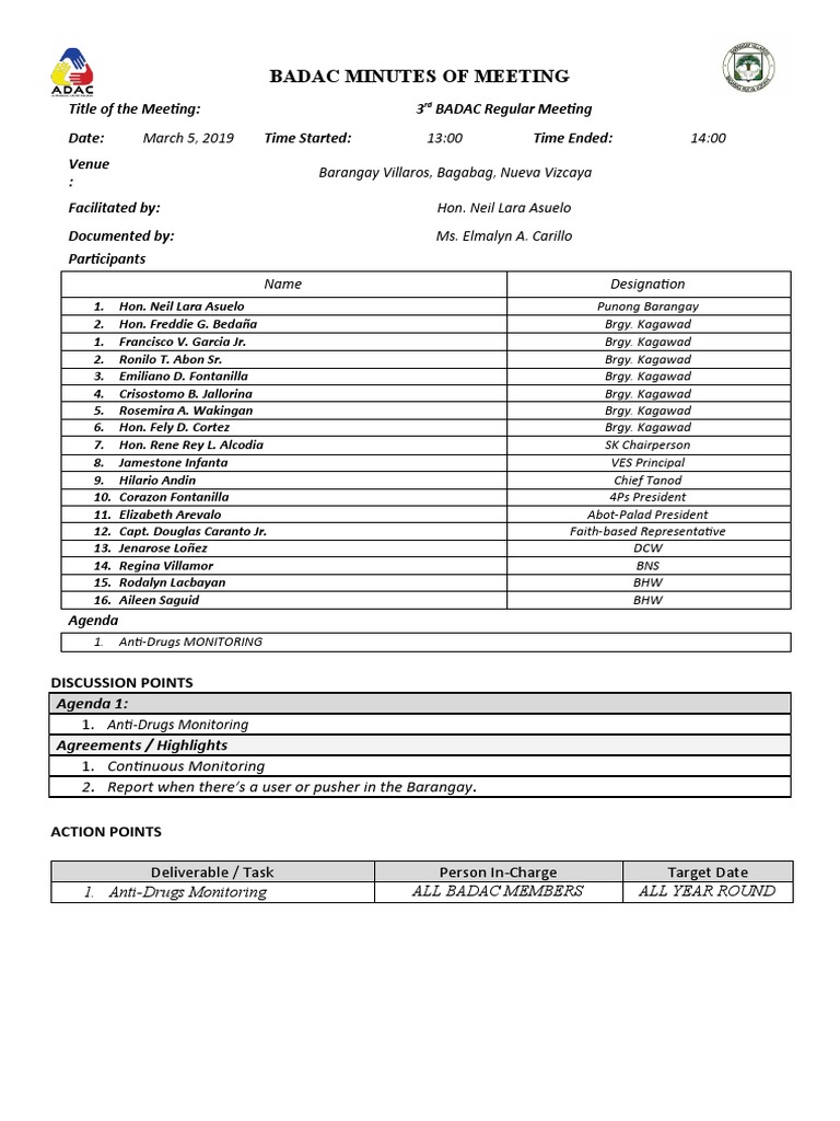 BADAC 3rd Minutes | PDF