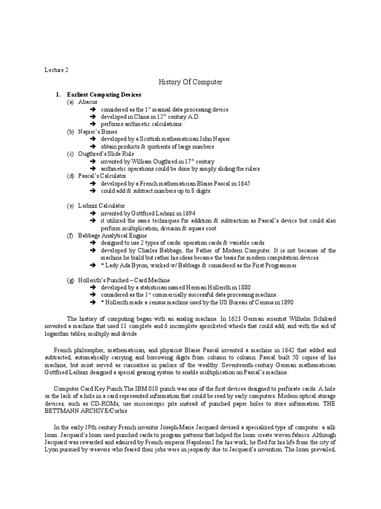 Lecture 2 - History of Computer | PDF | Computer Data Storage ...