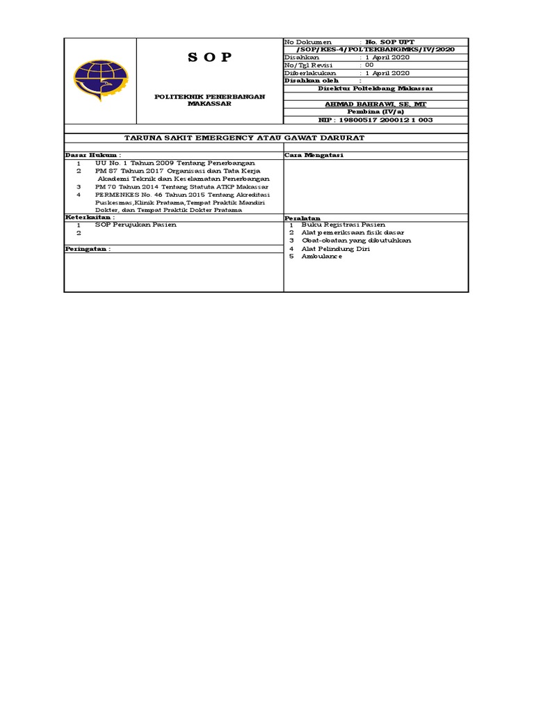 4 SOP Taruna Sakit Emergency Atau Gawat Darurat | PDF