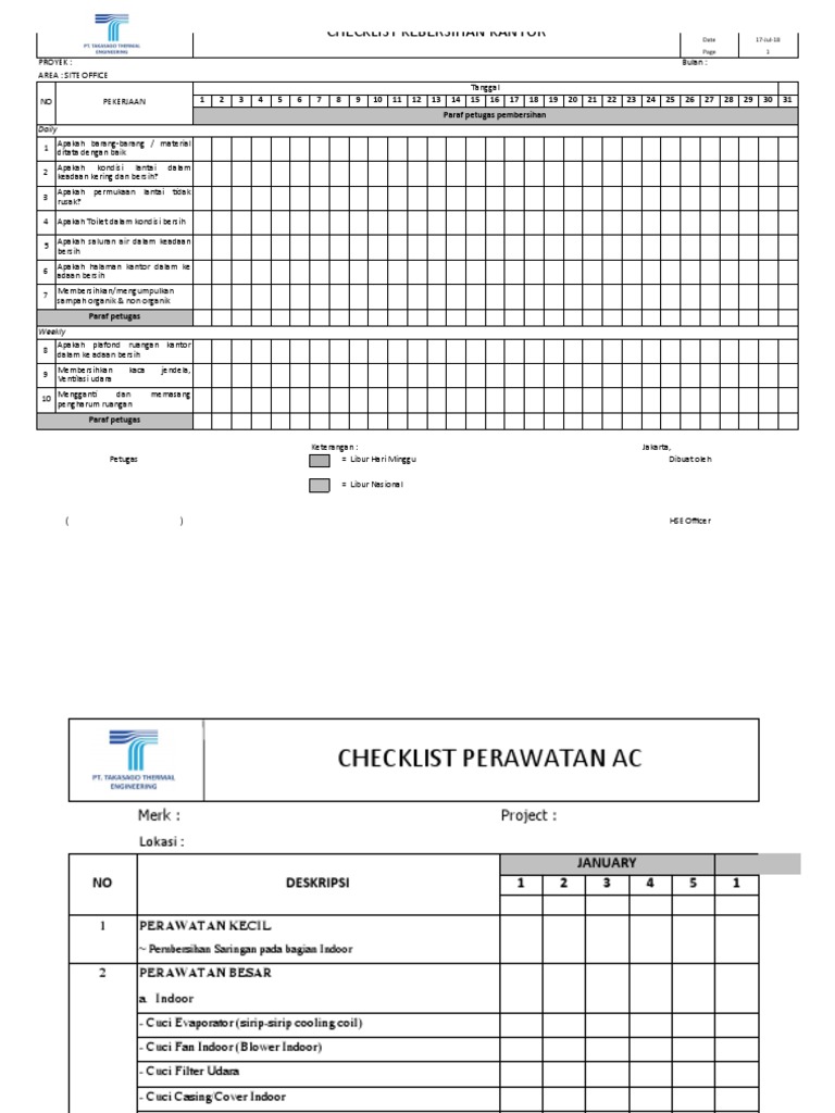 Checklist Kebersihan Kantor Harian | PDF