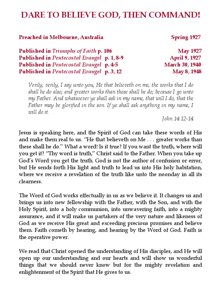 Dare to Believe God, Then Command!: A Call to Exercise Faith in God's ...