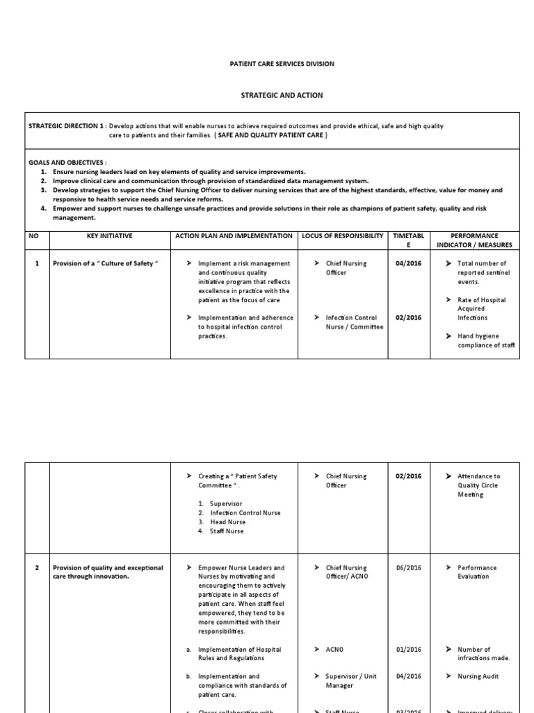 Action Plan and Strategis Direction For Sample (2206) | PDF | Nursing | Patient Safety