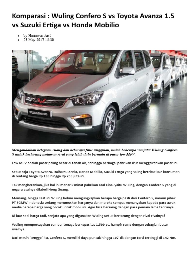 Komparasi Wuling Confero Dan Mobil Jepang | PDF | Teknologi & Rekayasa
