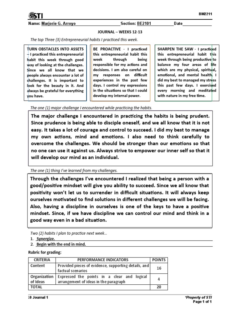 Entrep-10 Journal 1 | PDF | Disciplines | Mind