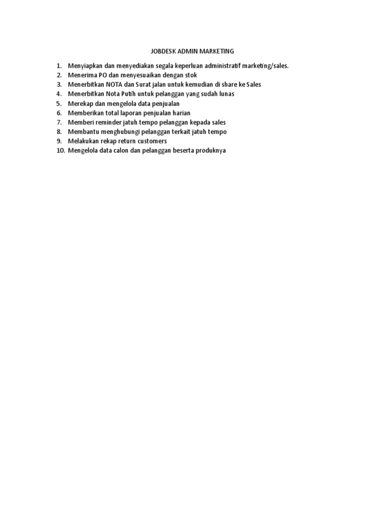 Tugas dan Jobdesk Admin Marketing | PDF