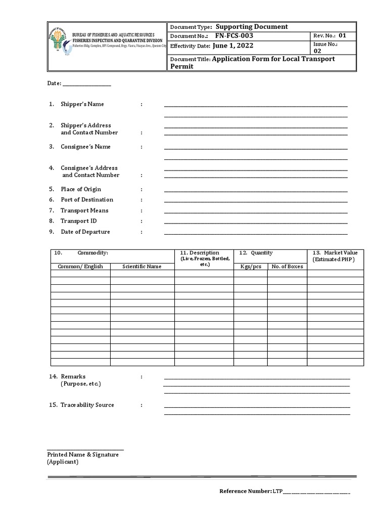 Local Transport Permit Application | PDF