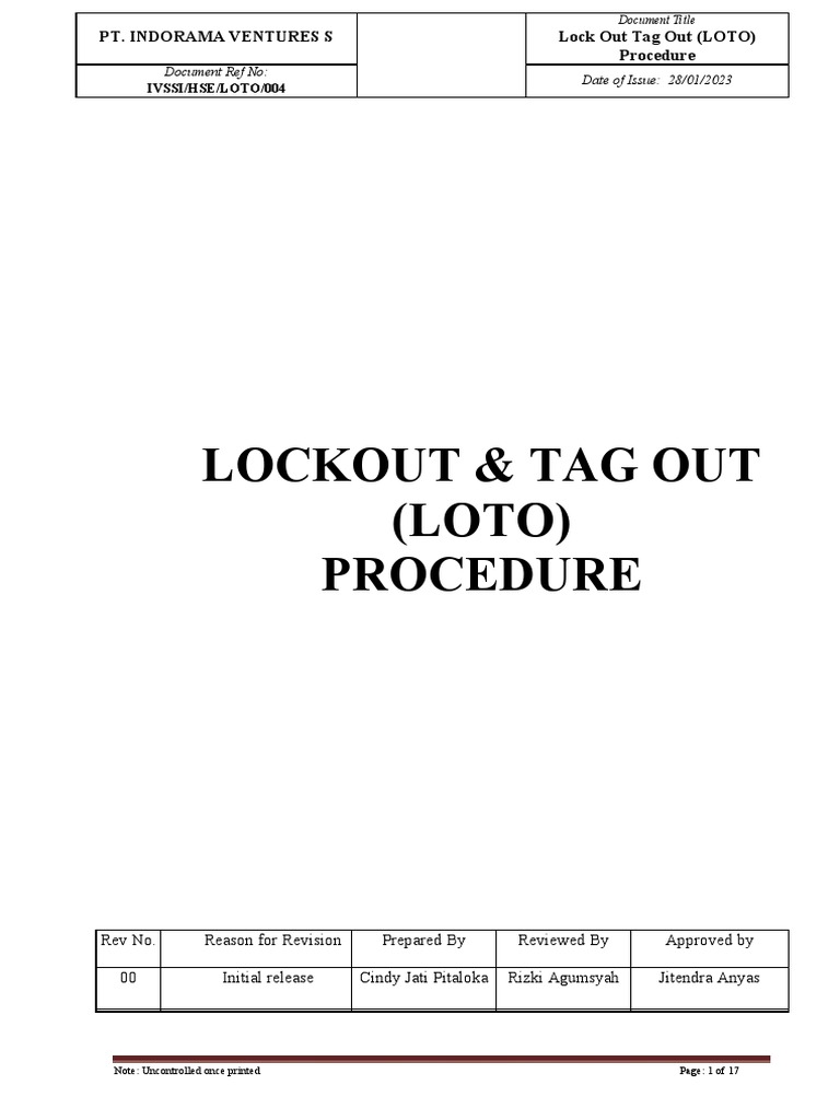 01 - Tata Power LOTO Procedure | PDF | Safety