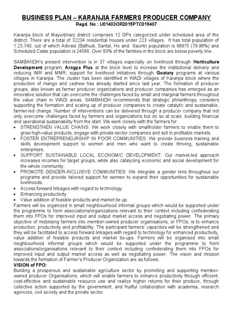 Business Plan - Thakurmunda Fpo | PDF | Agriculture | Board Of Directors