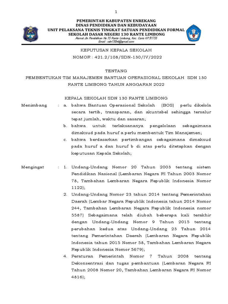 SK Tim Manajemen Sekolah | PDF