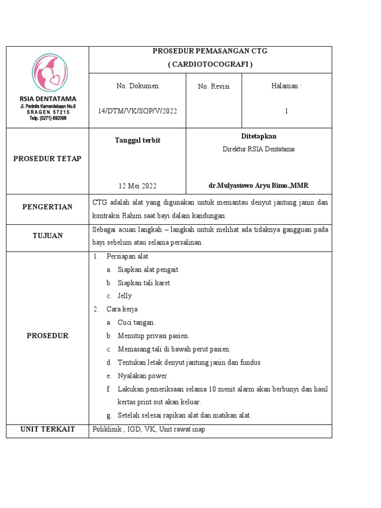 Prosedur Pemasangan CTG di RSIA Dentatama | PDF