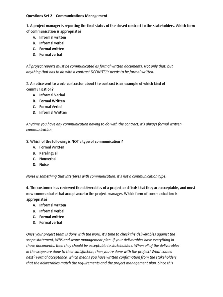 Communications Management Questions Set 2 | PDF | Communication | Human ...