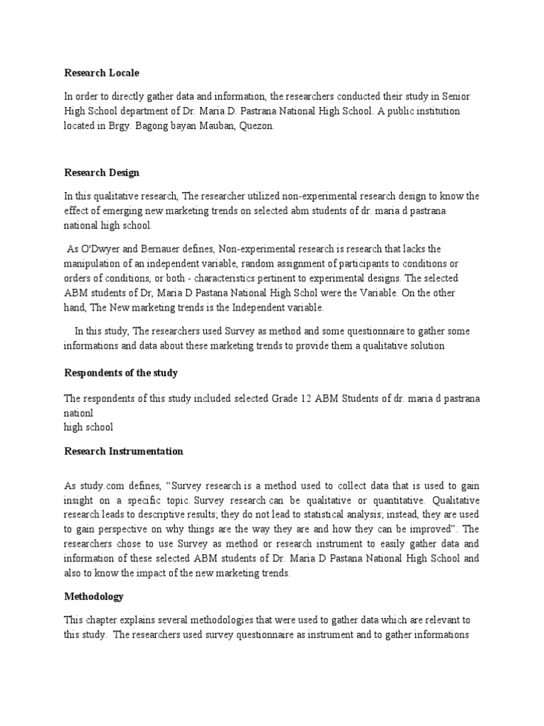 Research Locale | PDF | Survey Methodology | Questionnaire