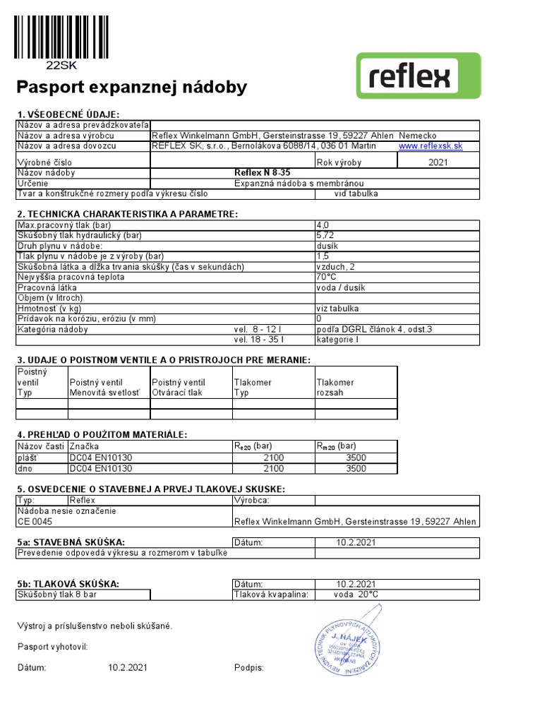 Pasport Expanznej Nádoby: WWW - Reflexsk.sk | PDF