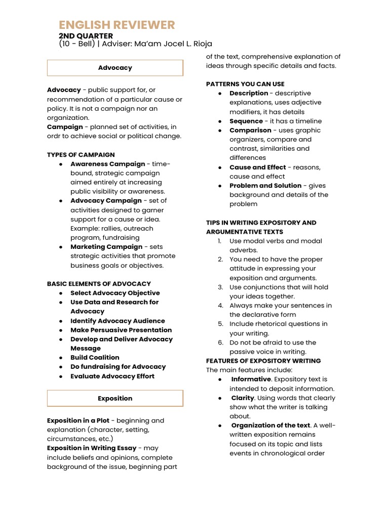 2nd Quarter English Reviewer - 10 Bell | PDF | Question | Communication