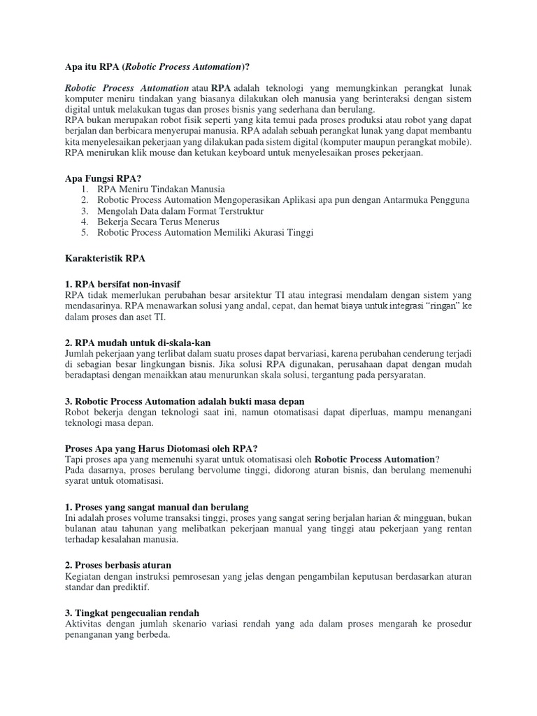 Mengerti Apa Itu RPA dan Fungsinya | PDF