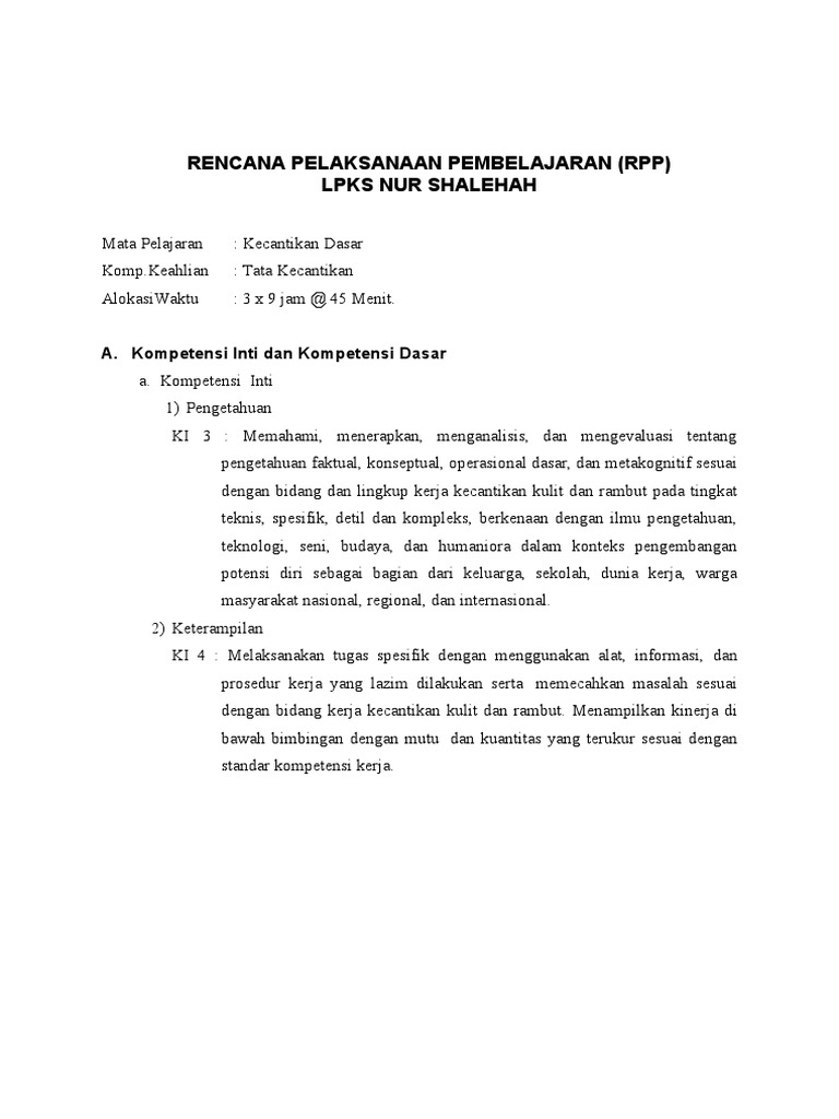 Rencana Pelaksanaan Pembelajaran (RPP) | PDF
