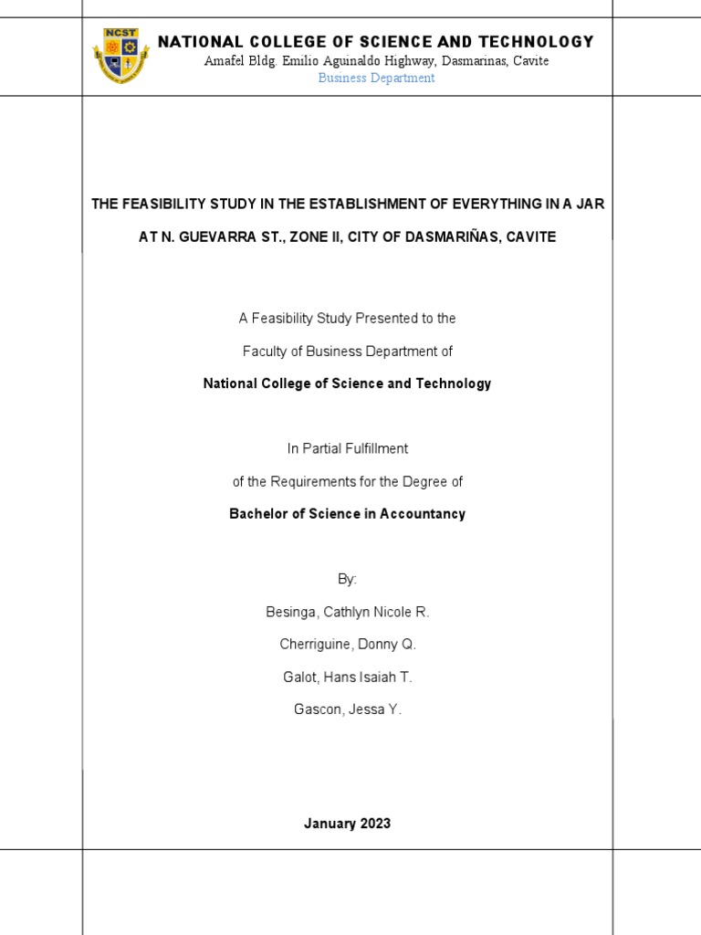 Feasib g7 (Final-Unupdated) | PDF | Canning | Food Preservation