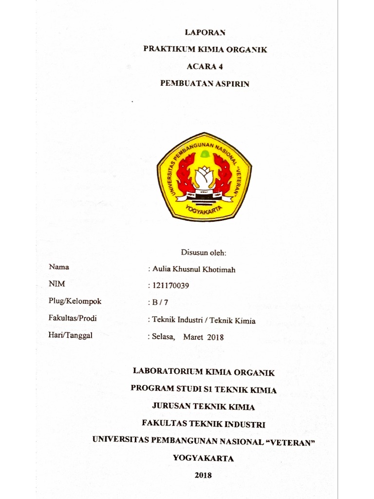 Laprak Kimor 4 Pembuatan Aspirin | PDF