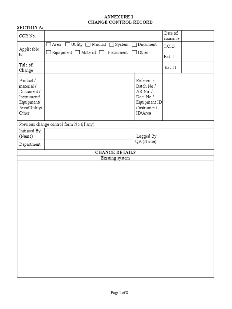 Annexure 1 CHANGE CONTROL RECORD | PDF