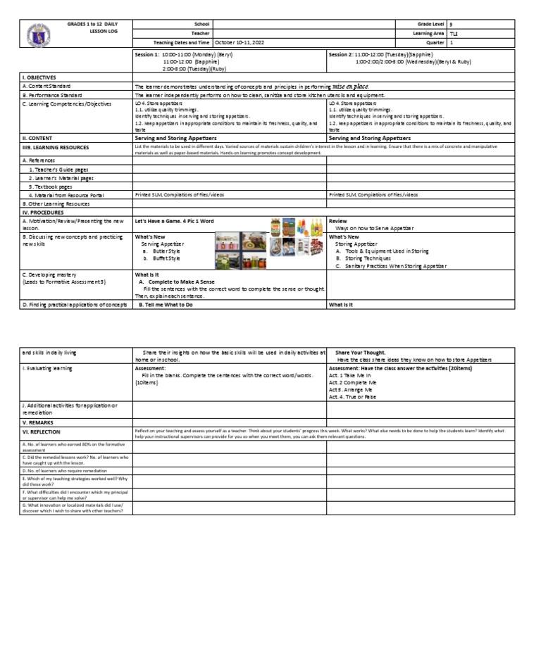 15 DLL Q1 Tle 9 2022 2023 | PDF | Teaching Method | Educational Assessment