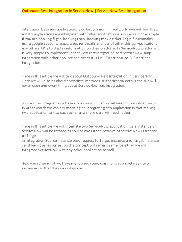 Outbound Rest Integration in ServiceNow PDF | PDF | Representational ...