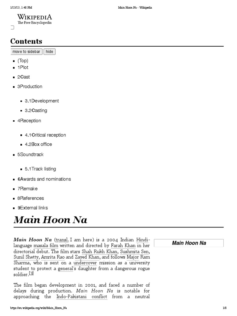 Main Hoon Na - Wikipedia | PDF | Cinema Of India