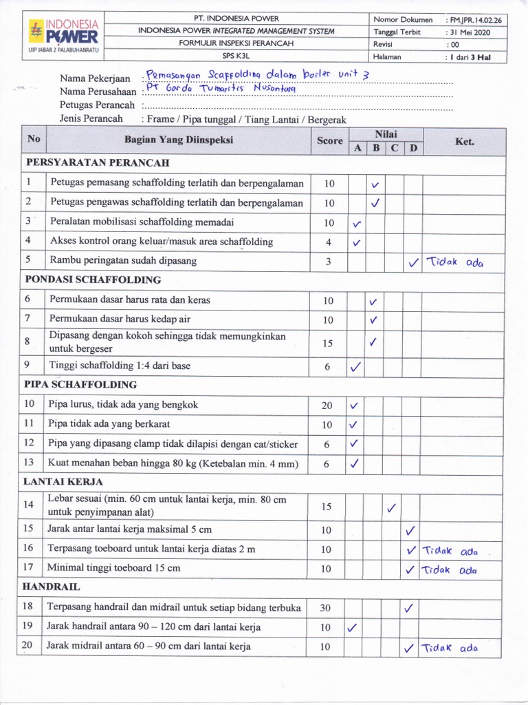Form Inspeksi Scaffolding | PDF