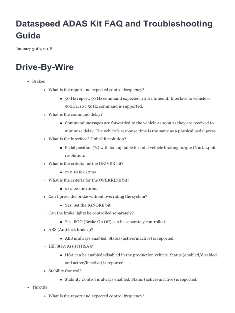 Dataspeed ADAS Kit FAQ and Troubleshooting Guide | PDF | Manufactured Goods | Vehicles