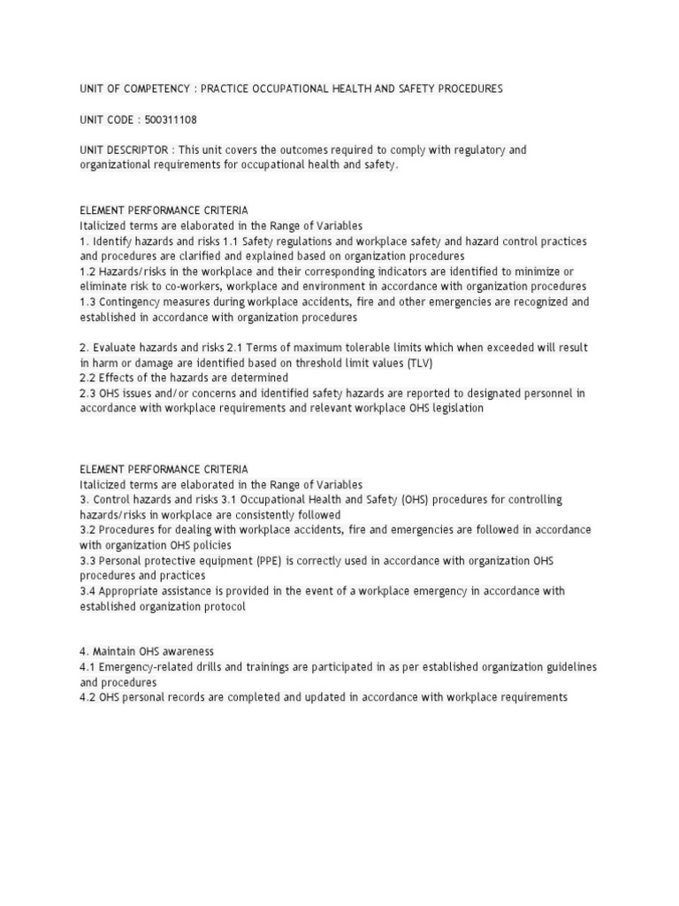 Practice Occupational Health and Safety Procedures | PDF | Occupational ...