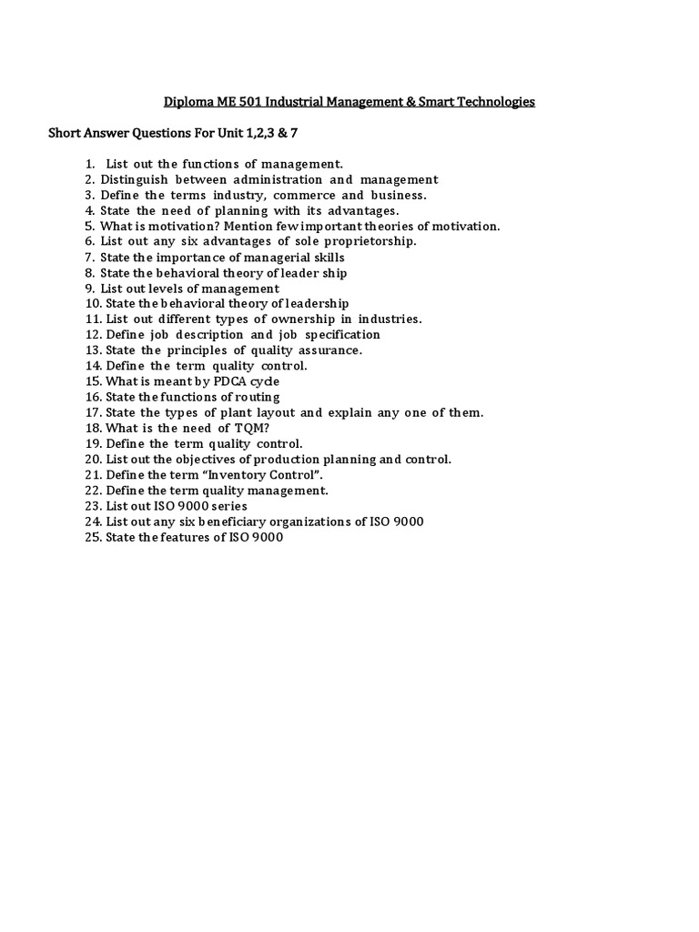 Dip 501 IMST SAQs For Units 1,2,3 & 7 | PDF