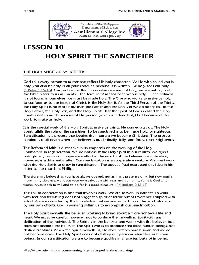 Holy Spirit: Our Sanctifier | PDF | Sanctification | Grace In Christianity