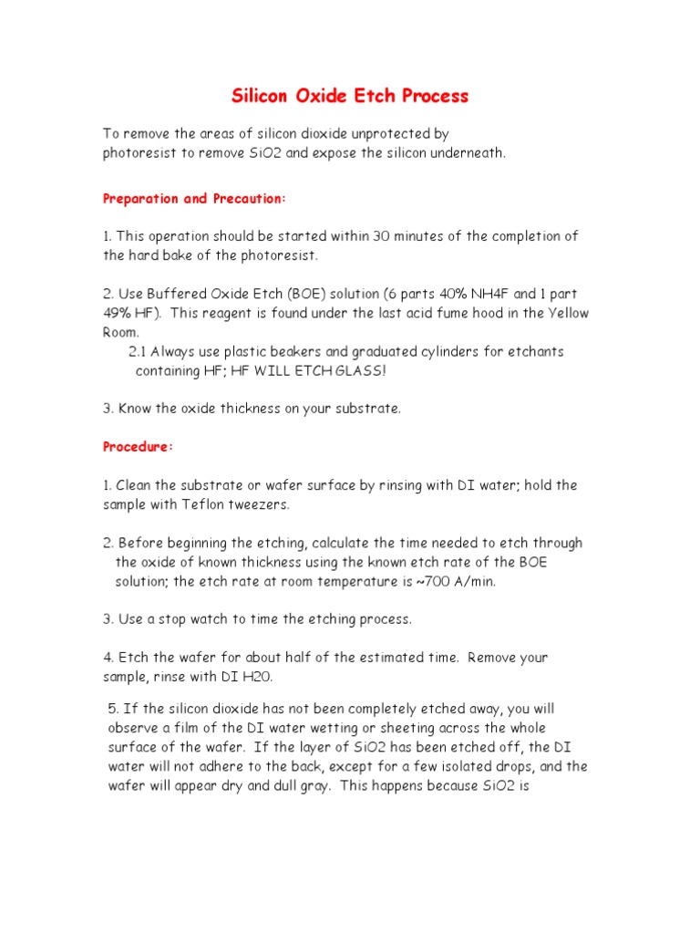 Silicon Oxide Etch Process | PDF | Silicon Dioxide | Wafer (Electronics)