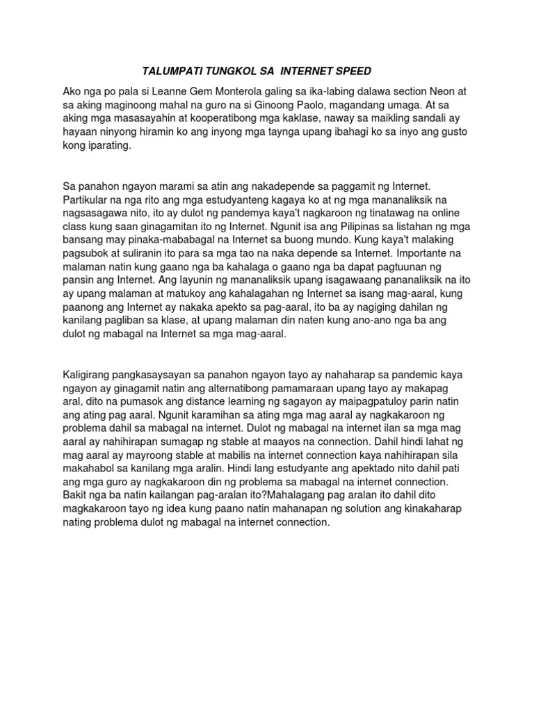 TALUMPATI TUNGKOL SA INTERNET SPEED by Monterola | PDF