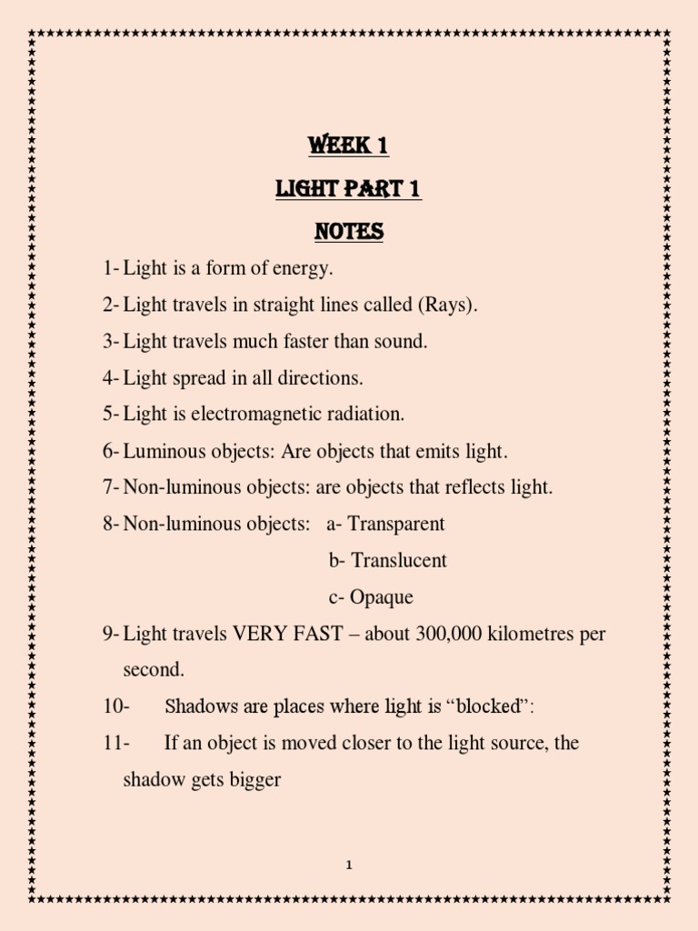 W1. VL, G8, Light Part 1 Notes | PDF