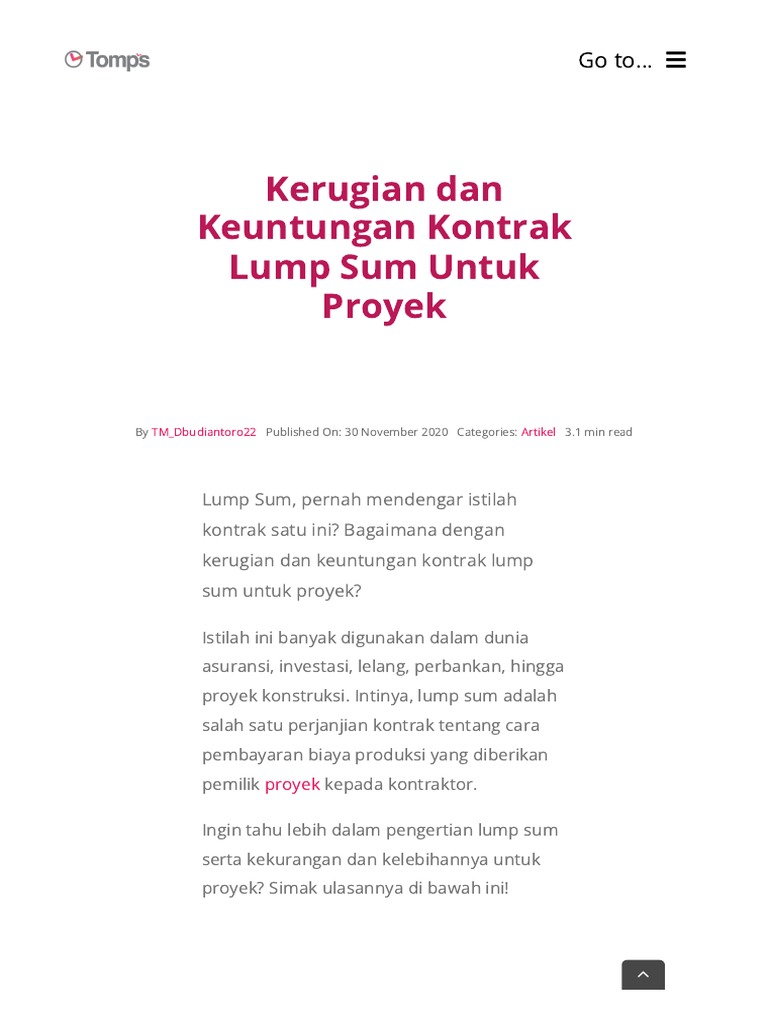 Kerugian Dan Keuntungan Kontrak Lump Sum Untuk Proyek - Tomps | PDF