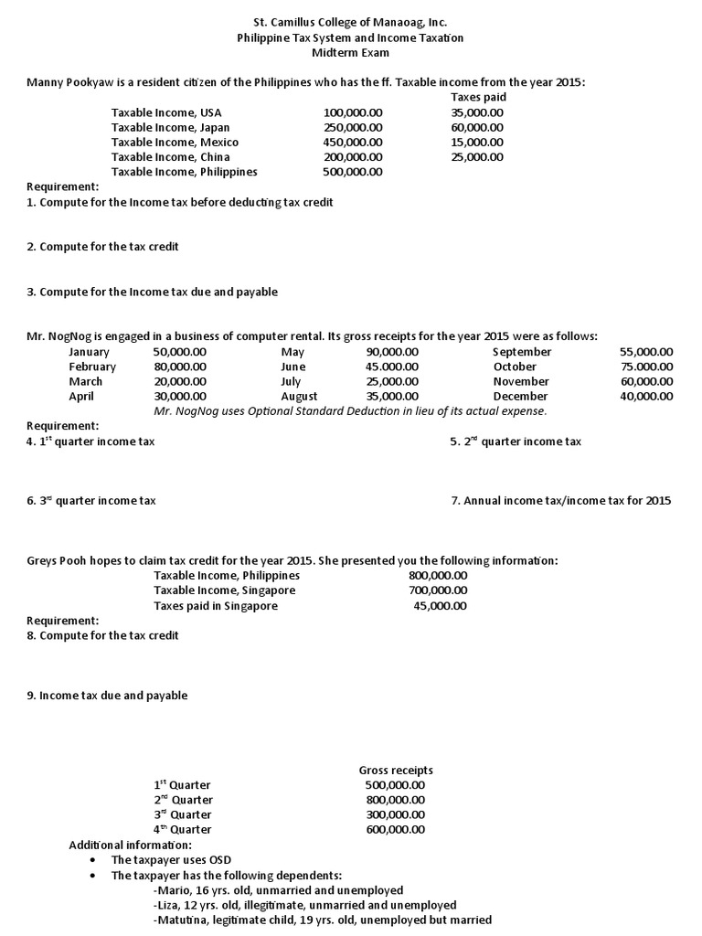 Income Tax Midterm Exam | Download Free PDF | Income Tax | Taxes