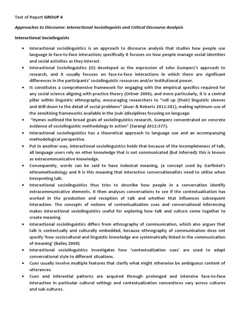 Interactional Sociolinguists And Critical Discourse Analysis 3a Pdf