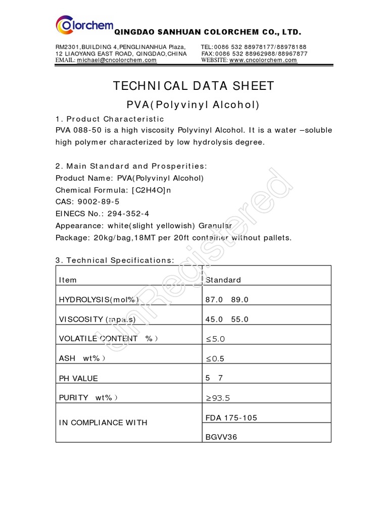 PVA 088-50 Technical Data Sheet | PDF | Technology & Engineering