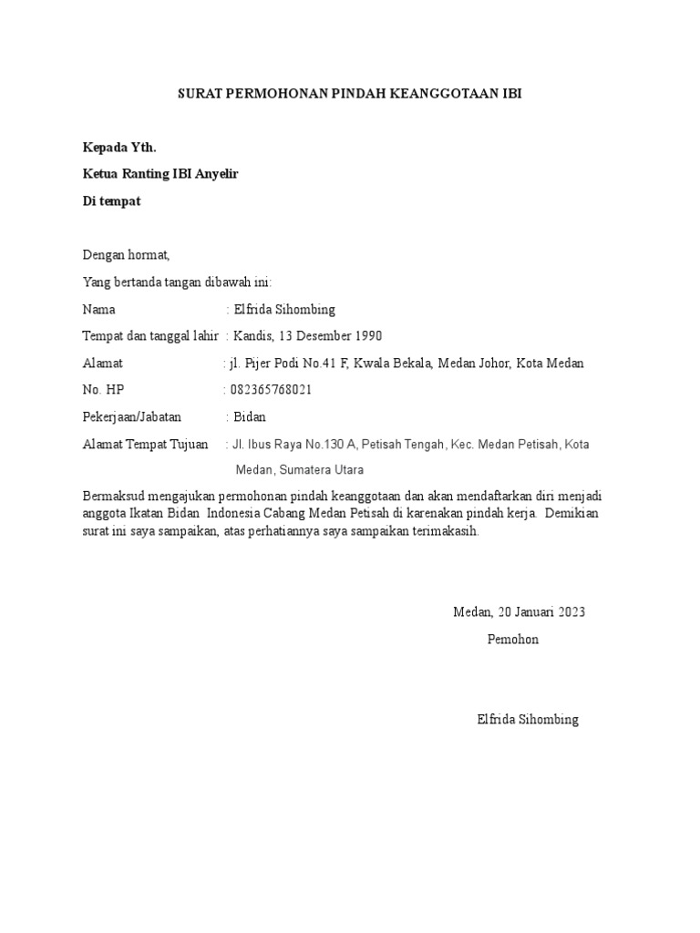 Surat Permohonan Pindah Keanggotaan Ibi | PDF