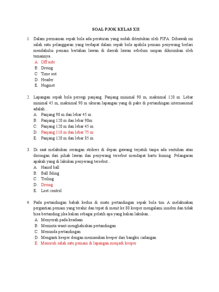 Soal Pjok Kelas Xii Sma Plus | PDF
