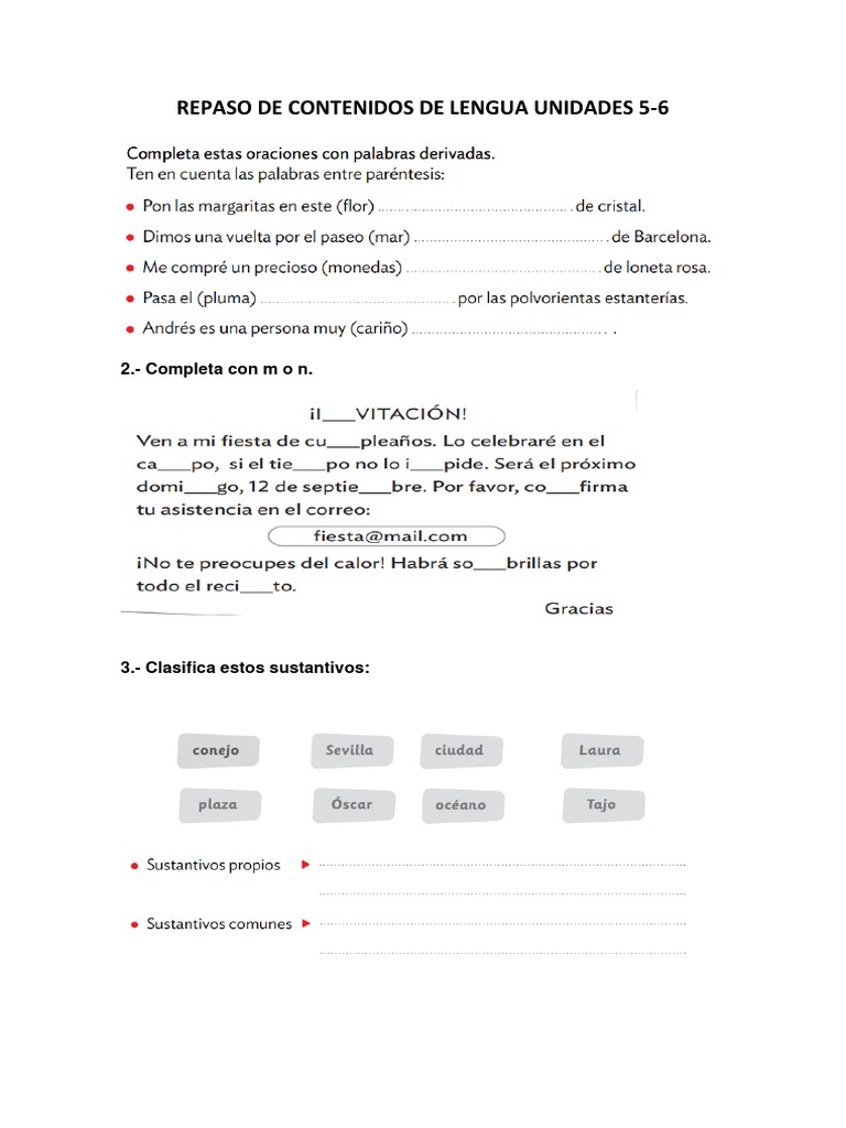 Repaso Lengua Temas 5-6 | PDF